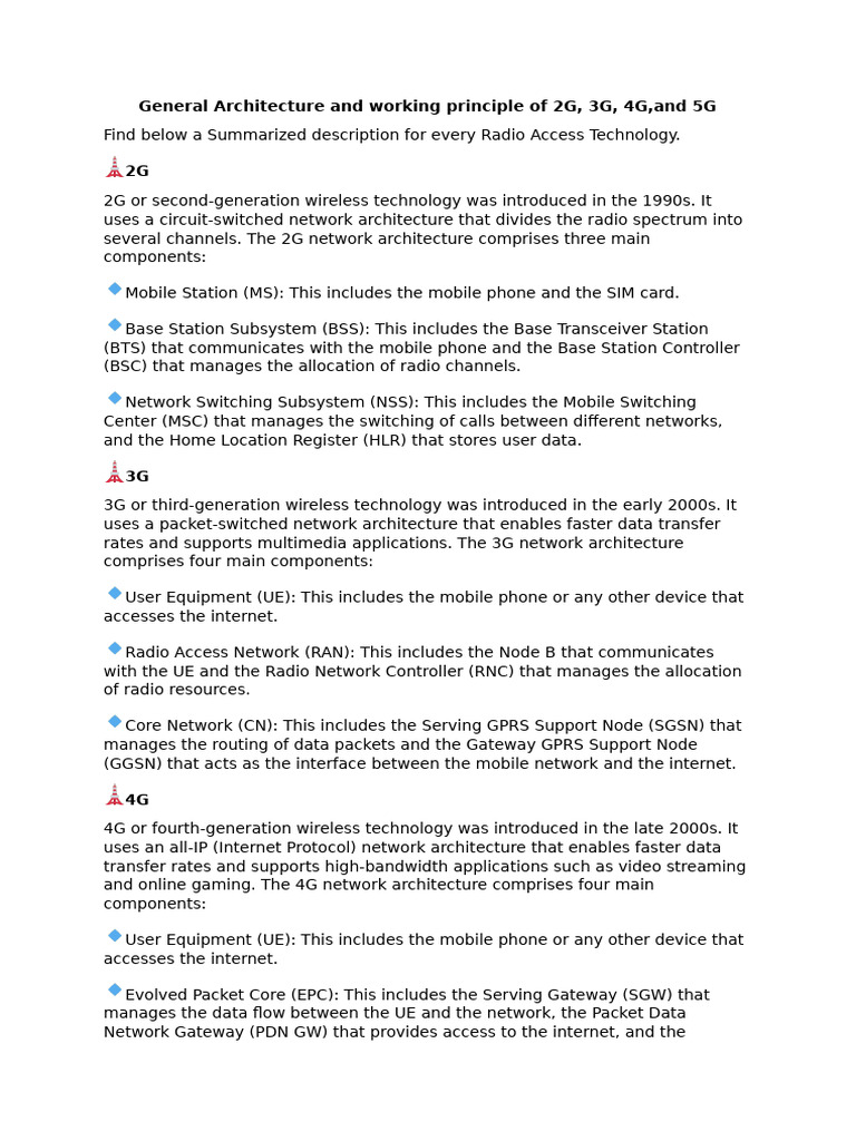 General Architecture and Working Principle of 2G, 3G, 4G, and 5G | PDF ...