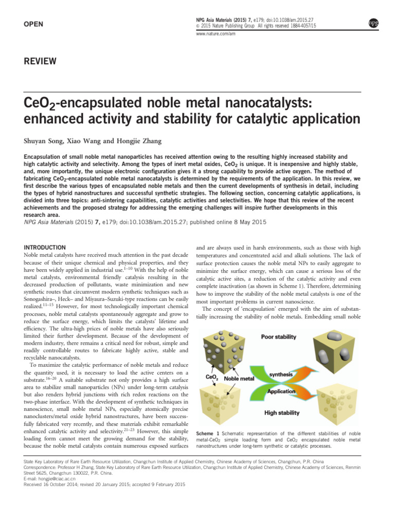 Ceo2 Encapsulated Noble Metal Nanocatalysts Enhanced Activity and ...