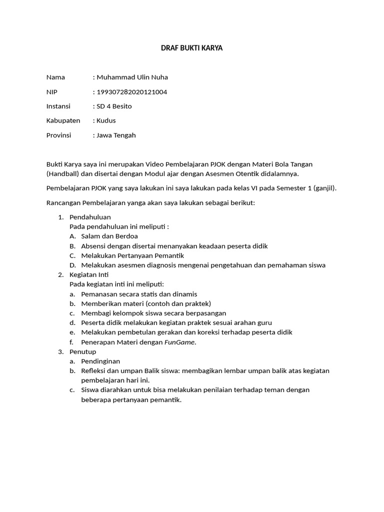 Draf Bukti Karya | PDF