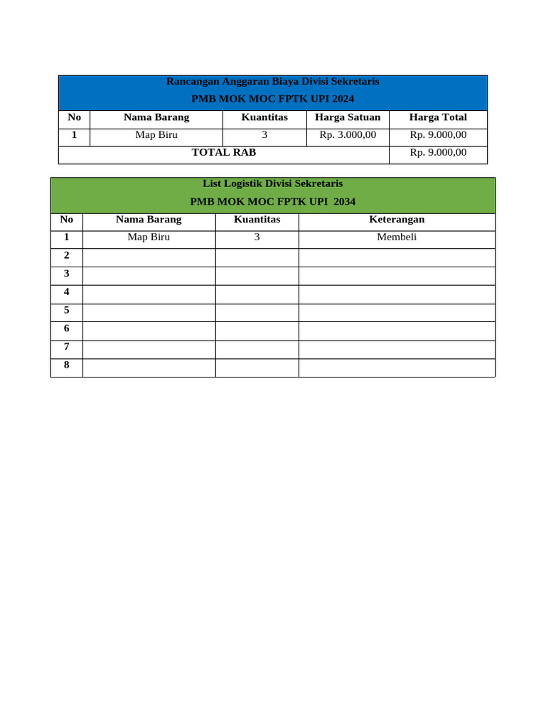 Format List Logistik Dan Rab | PDF