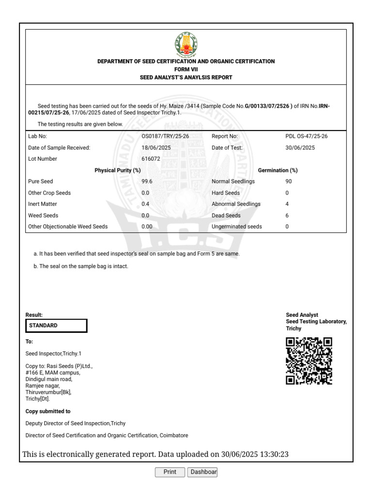 Department of Seed Certification and Organic Certification Form Vii ...