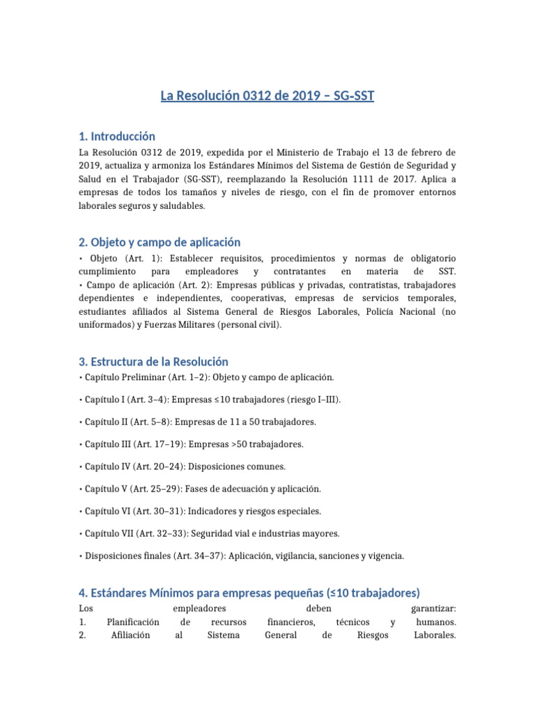 La Resolución 0312 de 2019 - SG SST | PDF
