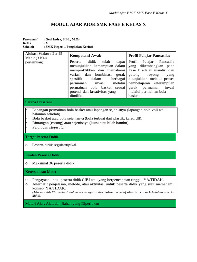 Modul Ajar Kls X Lengkap | PDF