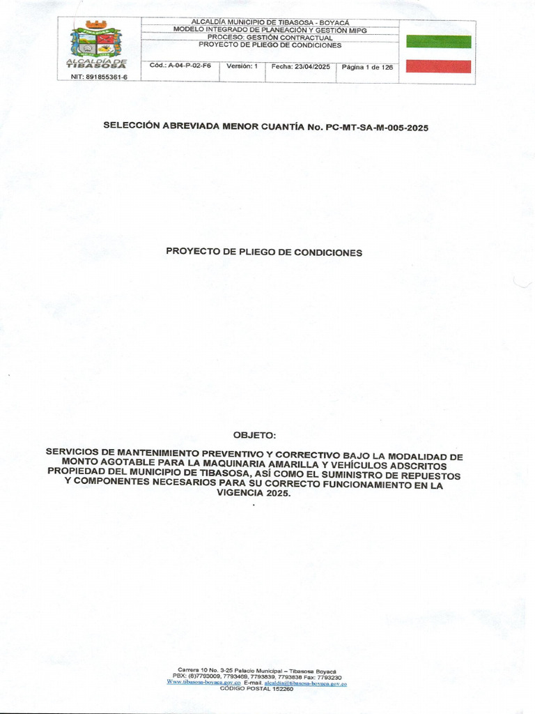 Proyecto de Pliego de Condiciones | PDF