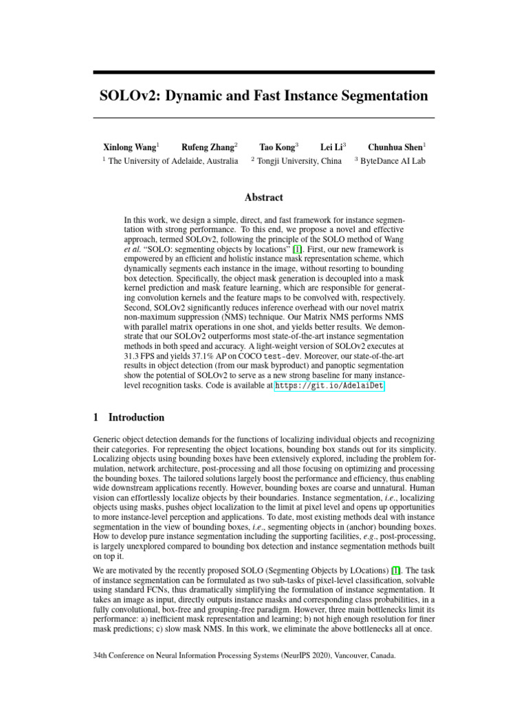SOLOv2 - Dynamic and Fast Instance Segmentation | PDF | Image ...
