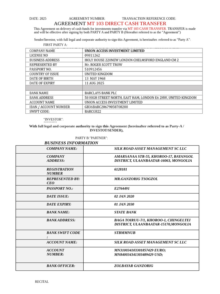 DOA_MT 103 NEW DIRECT CASH TRANSFER FILLED 1 | PDF | Banks ...