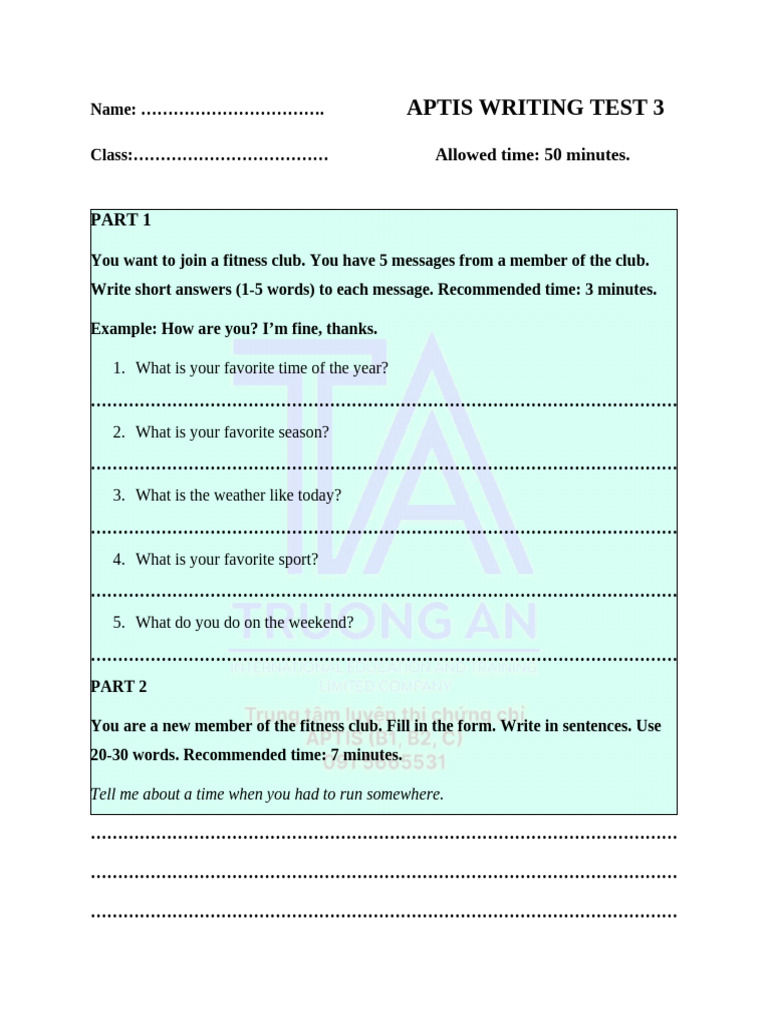 Aptis Writing Test 3 (Fitness Club 1) | PDF | Chess Theory | Chess