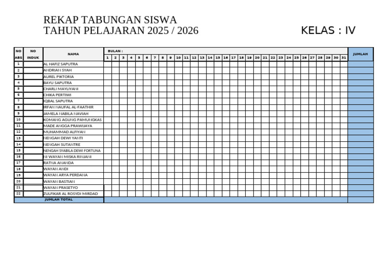 Rekap Tabungan Kelas IV 2025 - 2026 | PDF