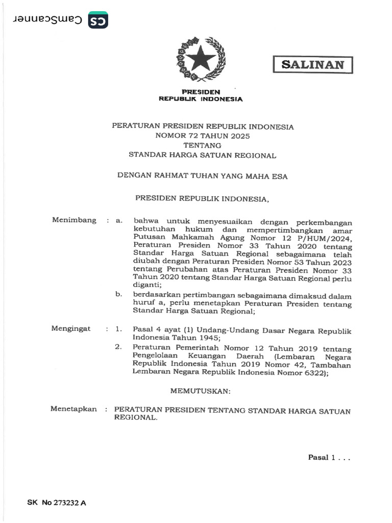 Perpres Nomor 72 Tahun 2025 Tentang SHSR | PDF