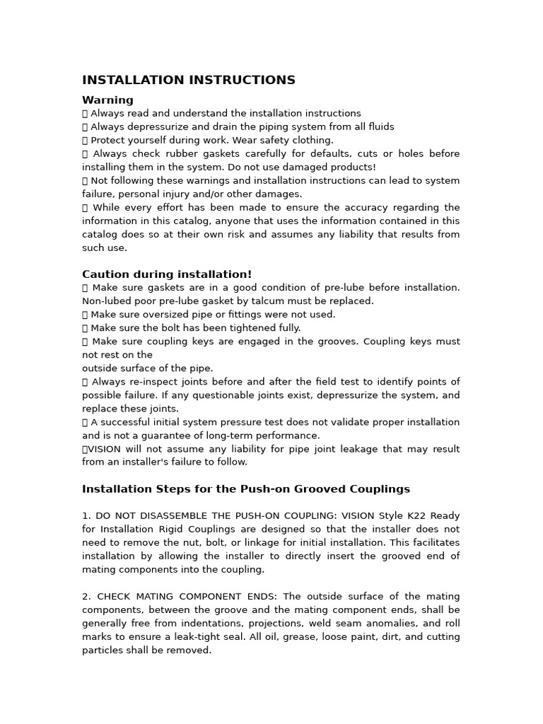 Installation Instructions | PDF | Nut (Hardware) | Pipe (Fluid Conveyance)