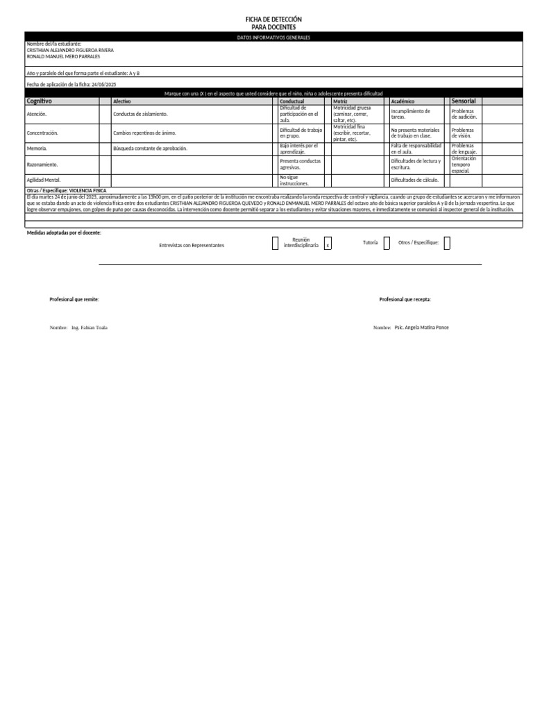 Ficha de Detección Docente Cesar Quimis | PDF | Modificación de comportamiento | Ciencia cognitiva