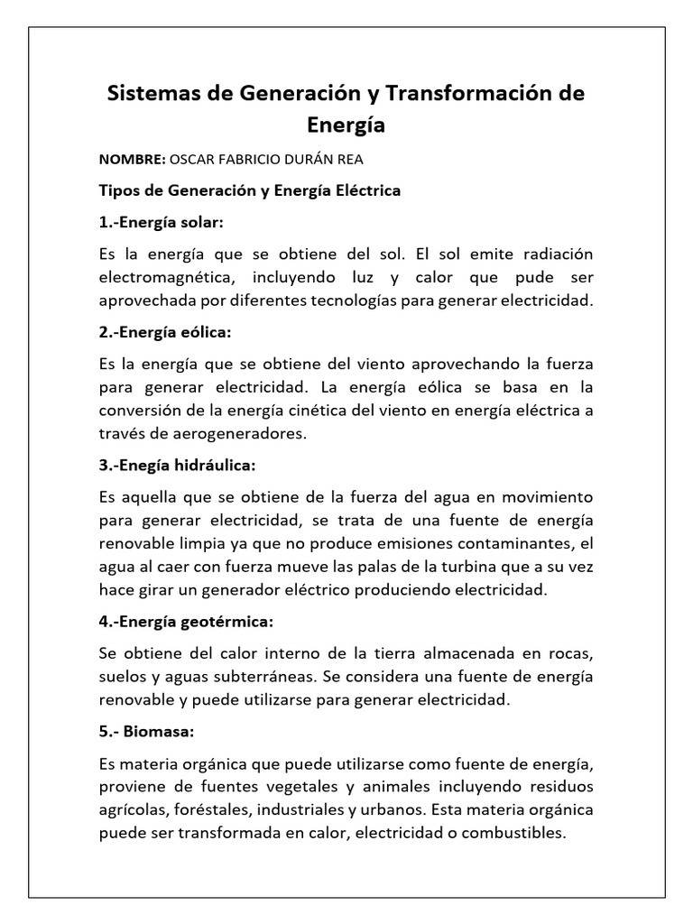 Oscar Fabricio Duran Rea | PDF | Generación eléctrica | Energía renovable