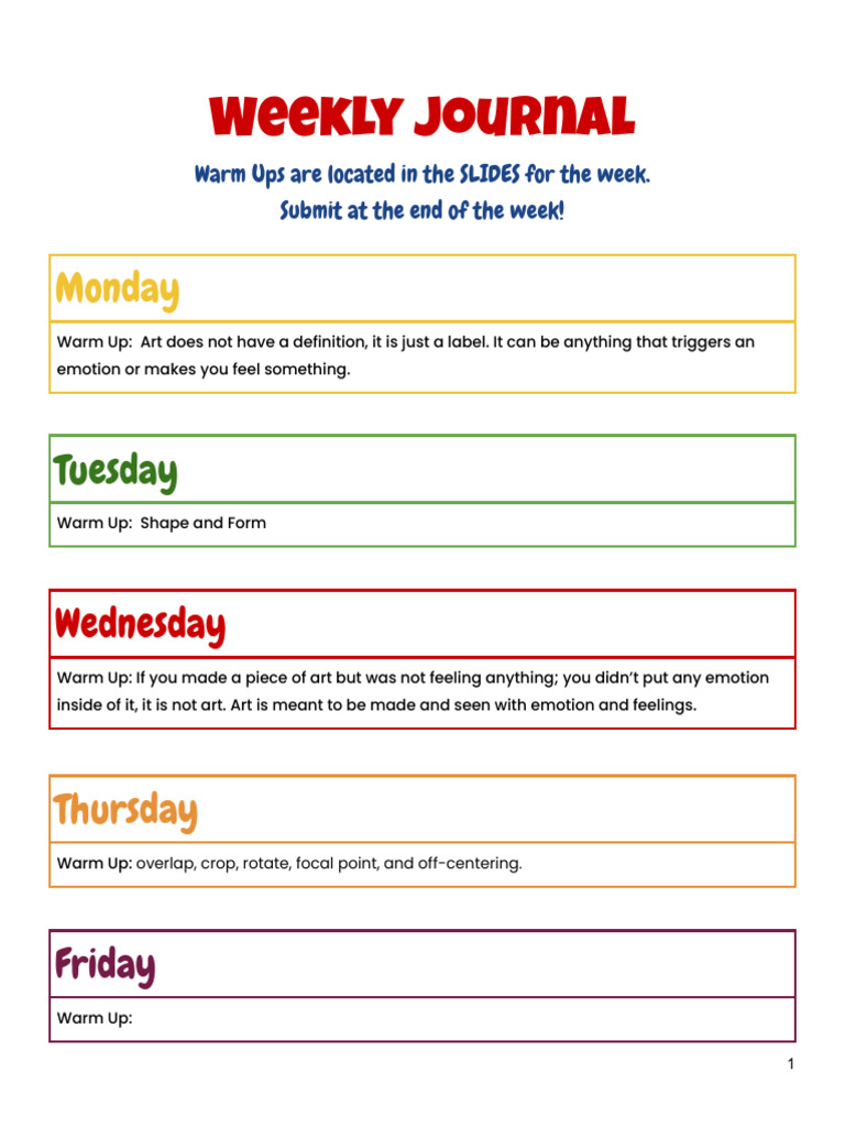 Weekly Journal 1 | PDF