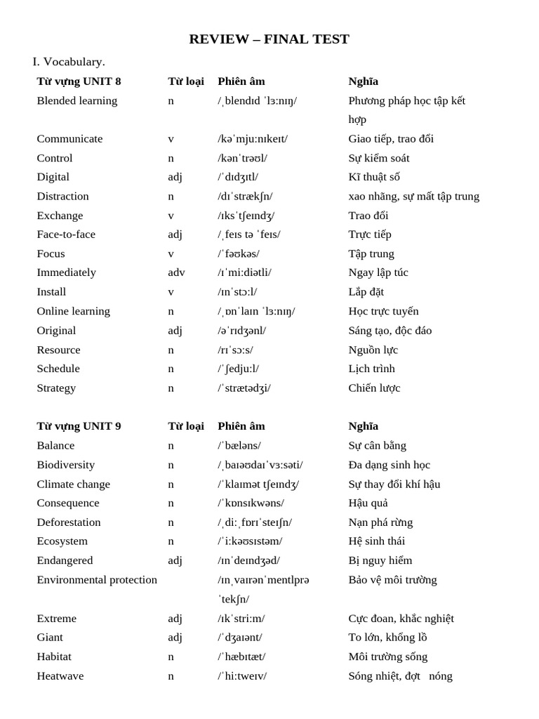 Vocabulary Review for English Units 8-10 | PDF | Waste | Recycling