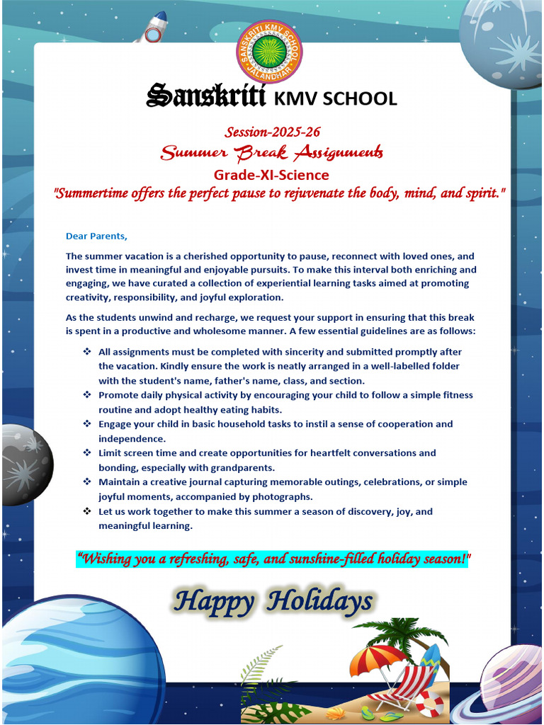 11 Science Summer Break Assignments-2025 Merged | PDF | Velocity | Mole ...