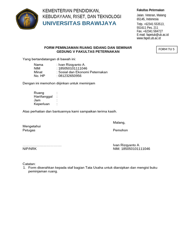 Form Peminjaman Ruangan Ivan | PDF