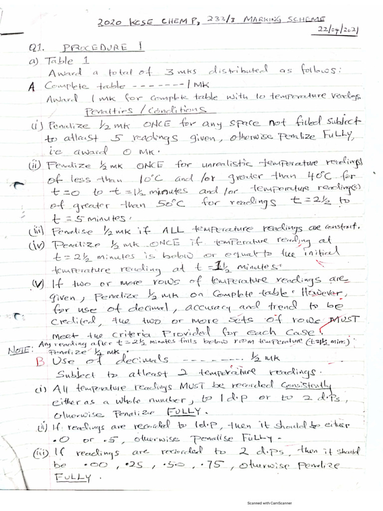 Chemistry Paper 3 Marking Scheme KCSE 2020 Teacher.ac | PDF