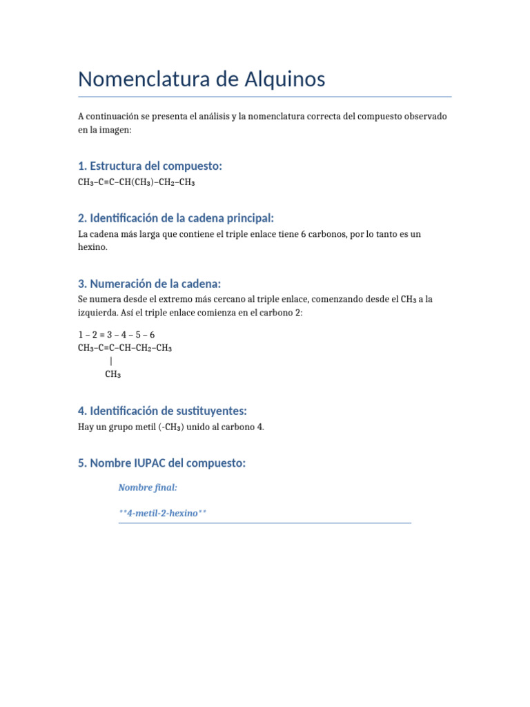 Nomenclatura del 4-metil-2-hexino | PDF