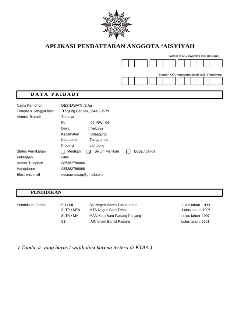 Form KTA Tanggamus | PDF