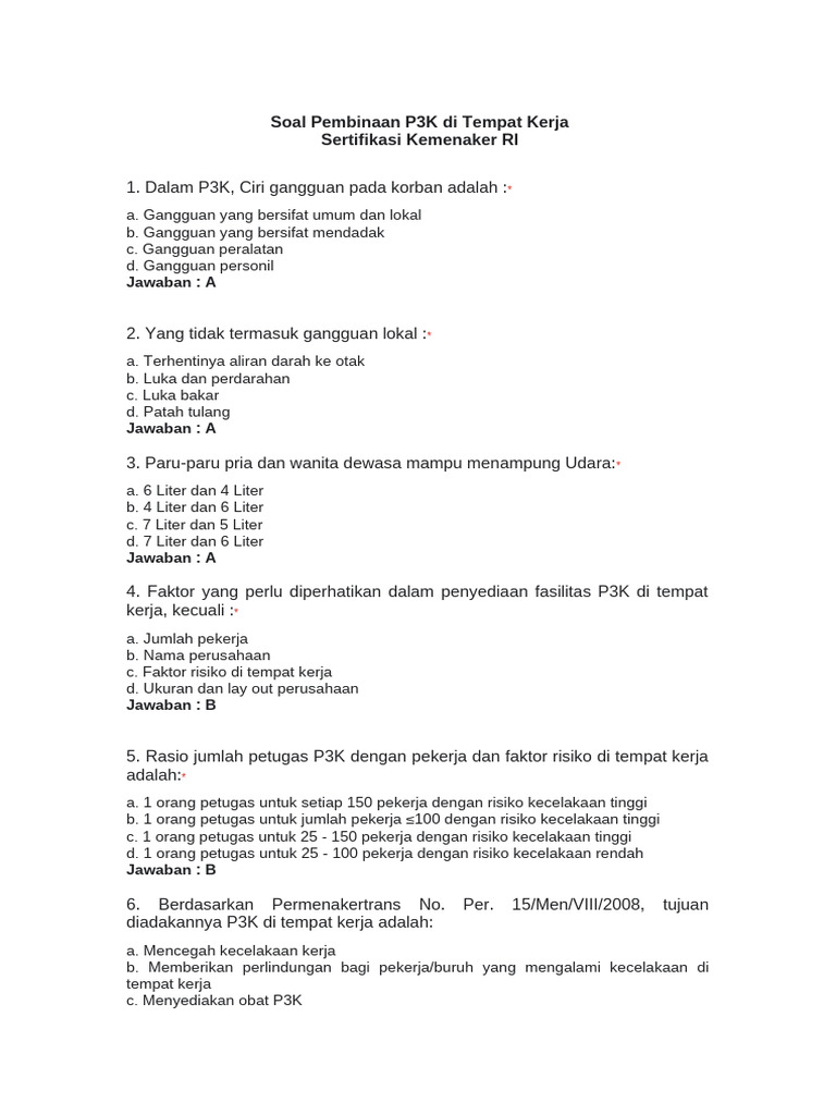 Soal dan Jawaban P3K Tempat Kerja | PDF