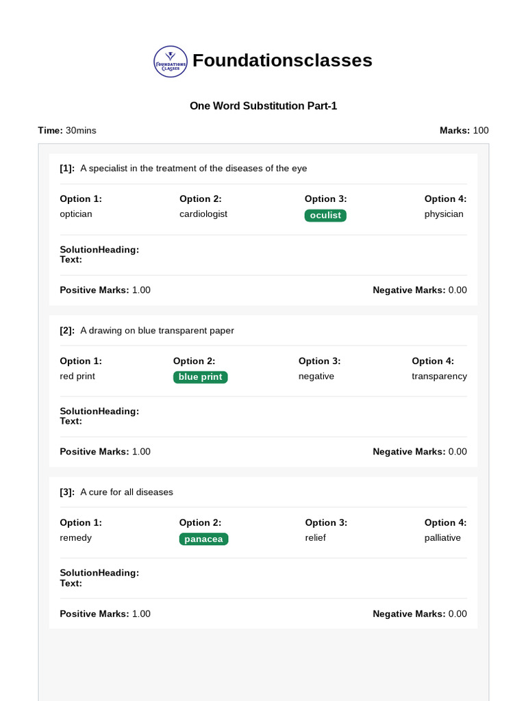 One Word Substitution Part 1 | PDF