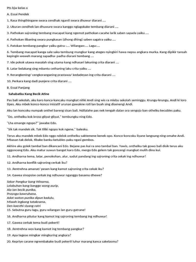 Pts BJW Kelas X | PDF