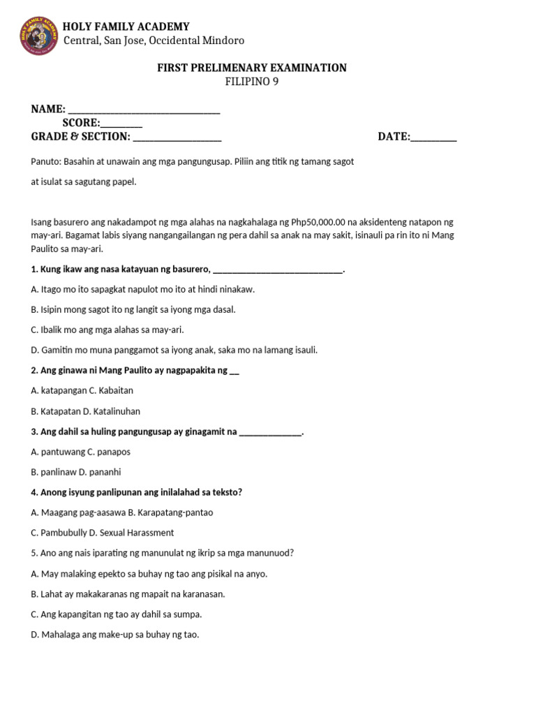 Hfa Official Format Exam | PDF
