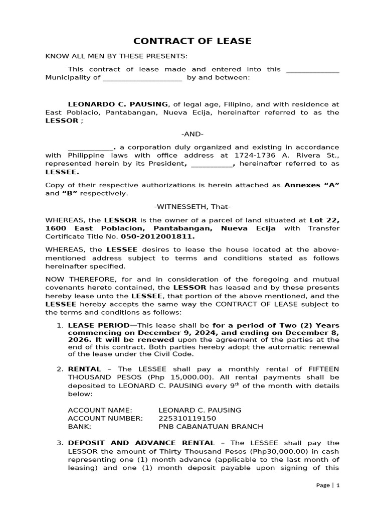 Edited CONTRACT OF LEASE 2024 | PDF | Lease | Natural Resources Law