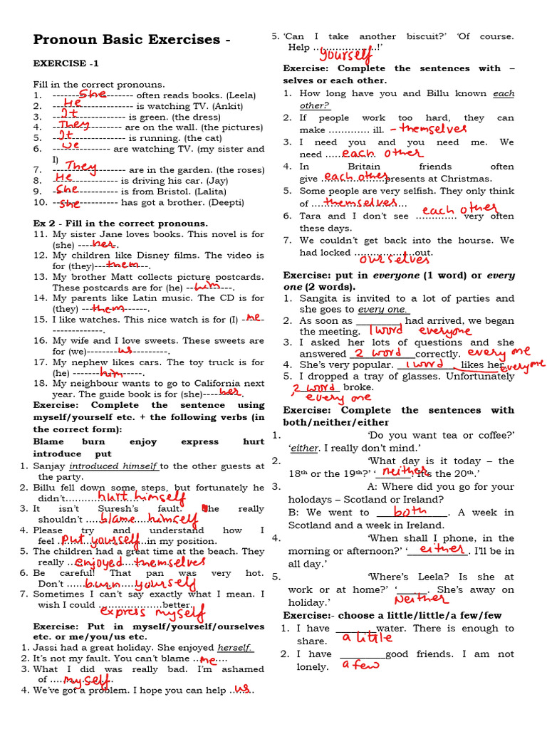 Pronoun Exercise Answers | PDF