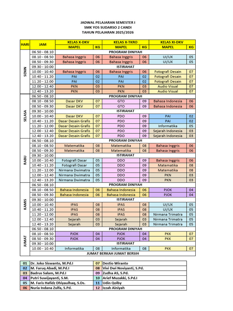 Jadwal Pelajaran s1 SMK Yos Sudarso 2 Candi | PDF