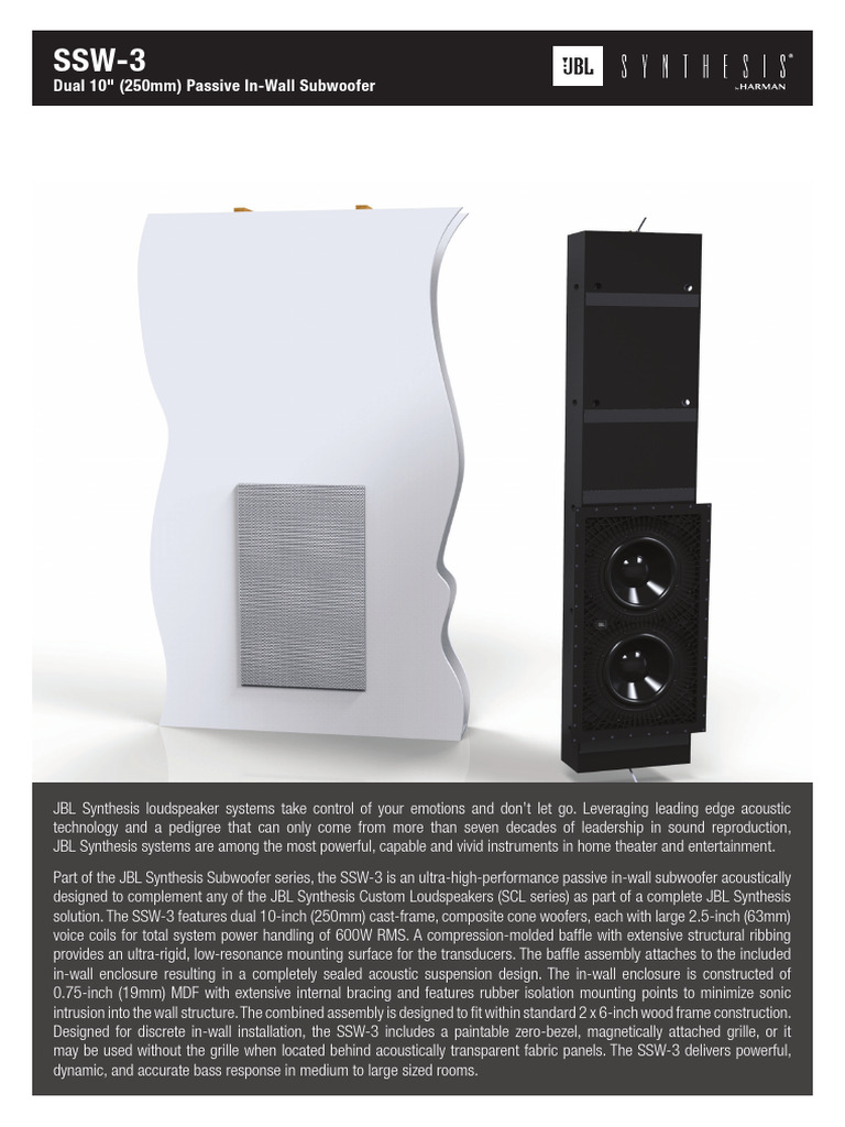 SC02475 JBL Synthesis SSW-3 Spec Sheet EN LR | PDF | Loudspeaker ...