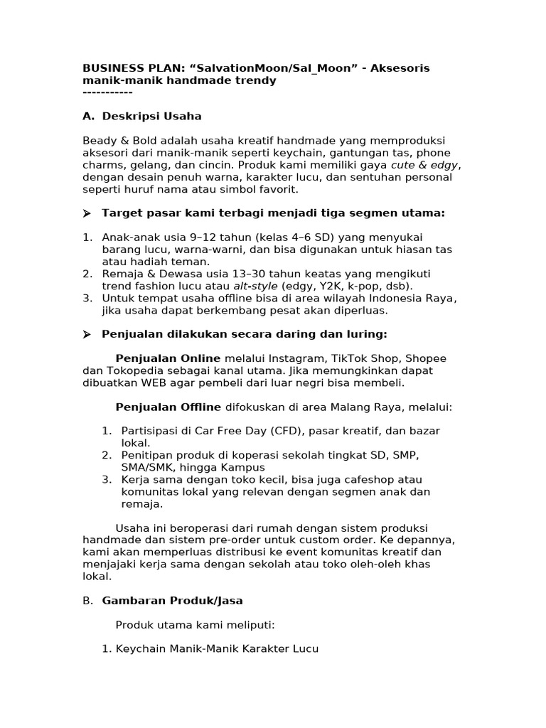 Tugas 3 BUSINESS PLAN - Imanda Robbiki | PDF