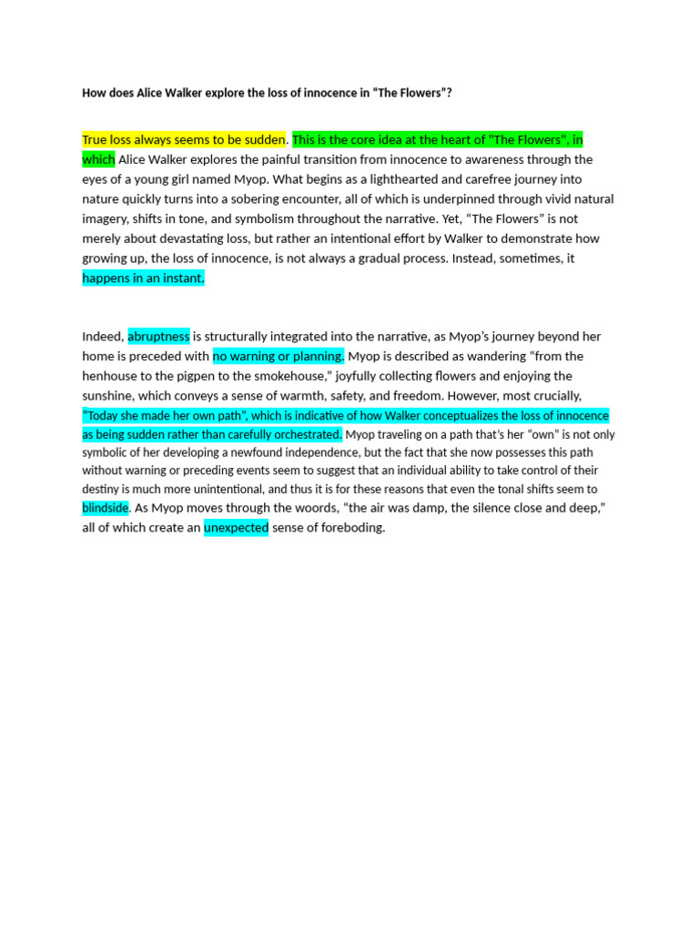 The Flowers - Model Essay (In Class) | PDF