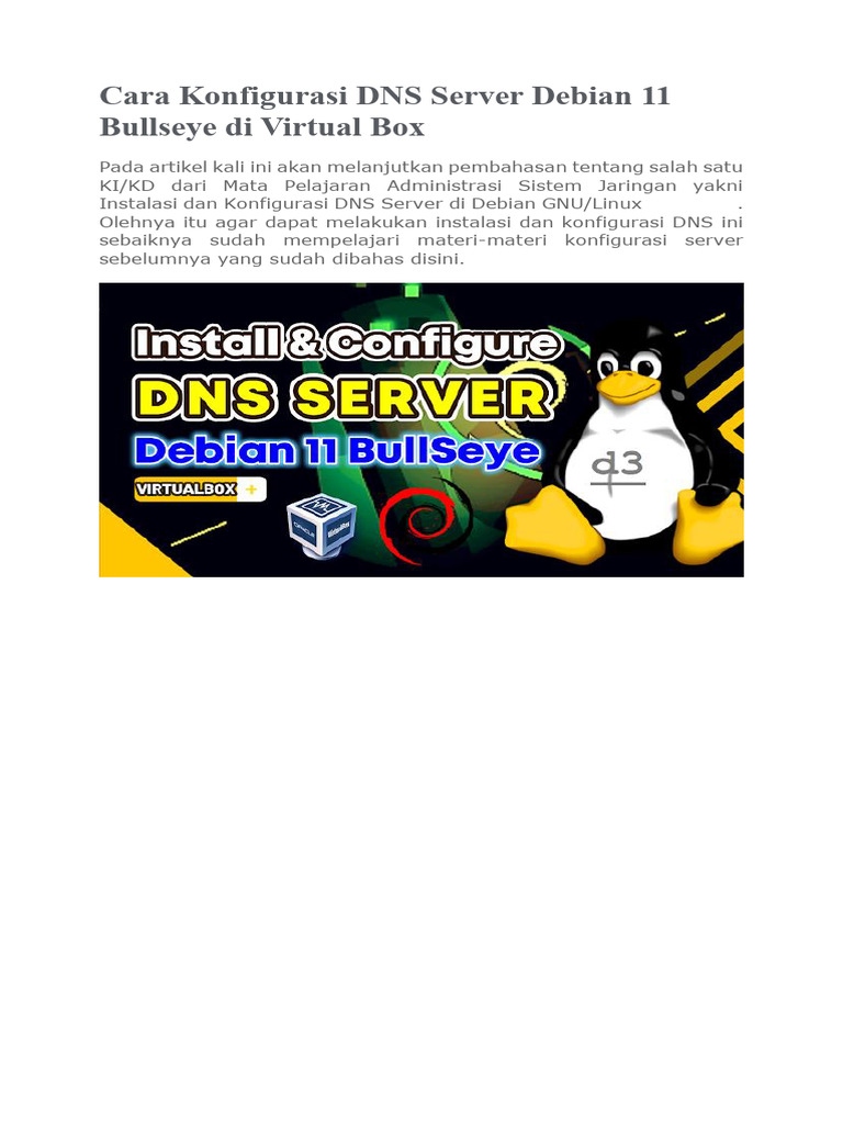 Cara Konfigurasi DNS Server Debian 11 Bullseye Di Virtual Box | PDF