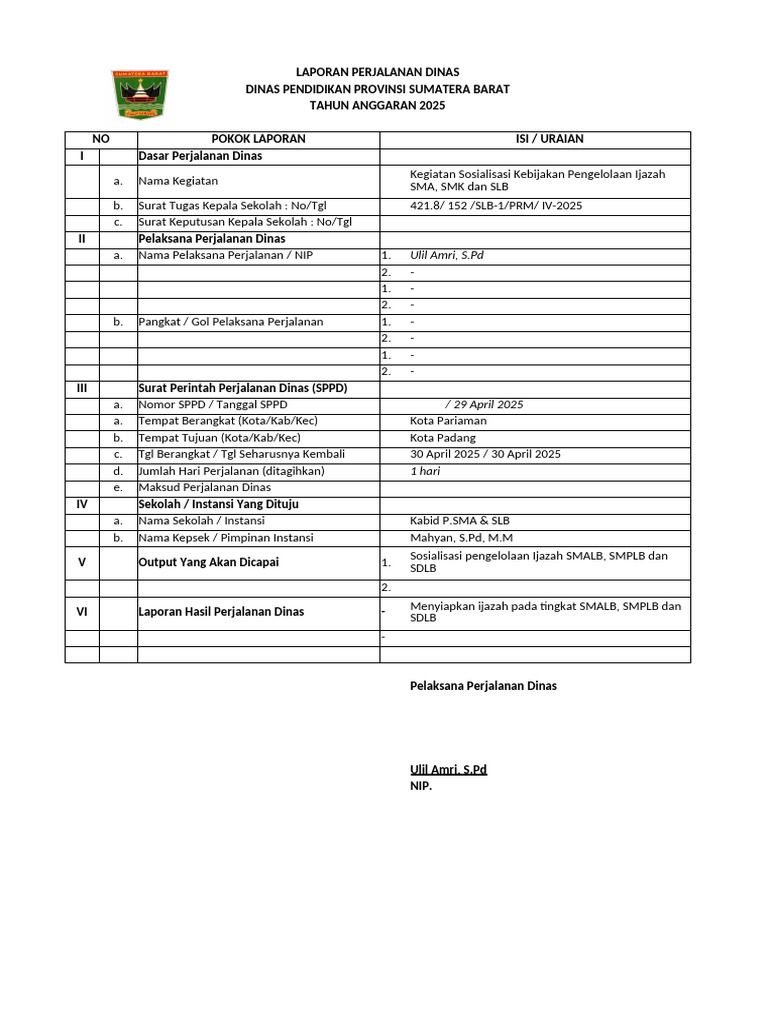 Format Laporan Perjadin | PDF