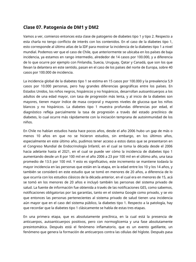 Clase 07. Patogenia de DM1 y DM2 | PDF | Diabetes | Síndrome metabólico