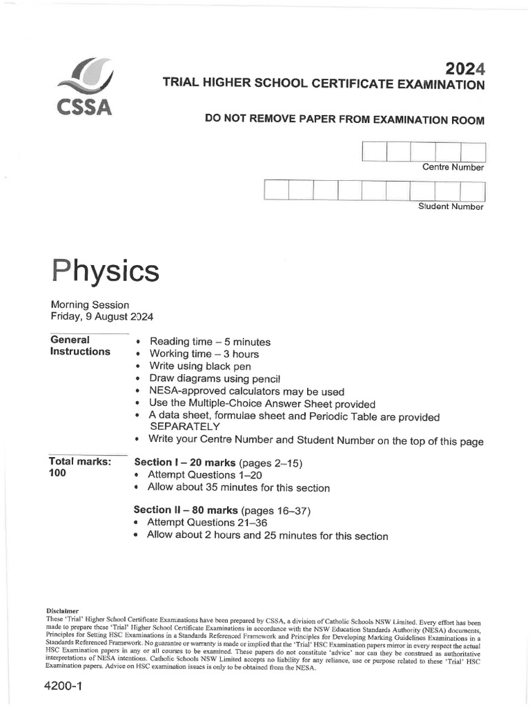 2024 CSSA Physics + Solutions | PDF