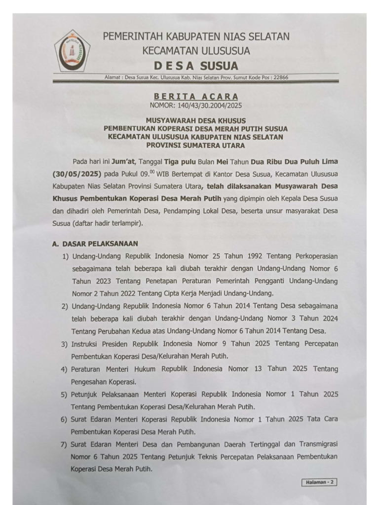 Berita Acara Musdes | PDF