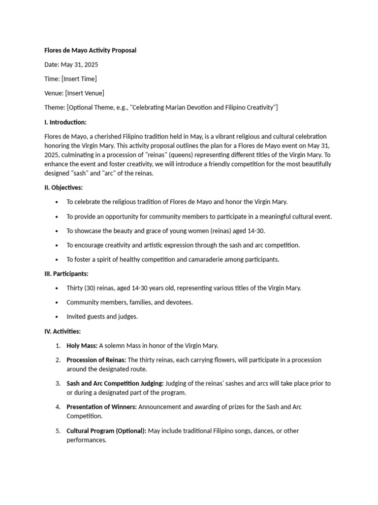 Flores de Mayo Activity Proposal | PDF | Eucharist | Confession (Religion)