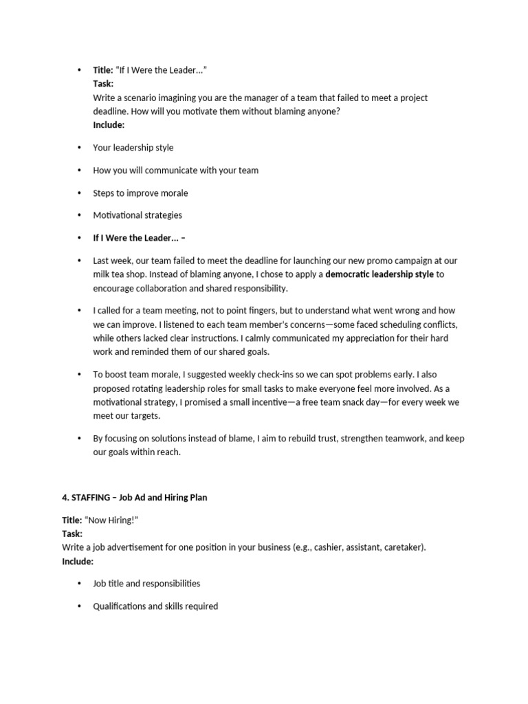 Sample Written Activity For Leadership Management | PDF | Leadership ...