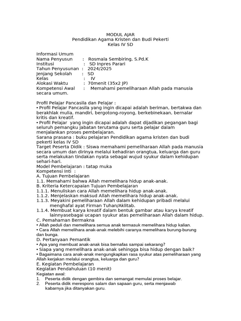 MODUL AJAR. Tugas PPP. Rosmala Sembiring | PDF