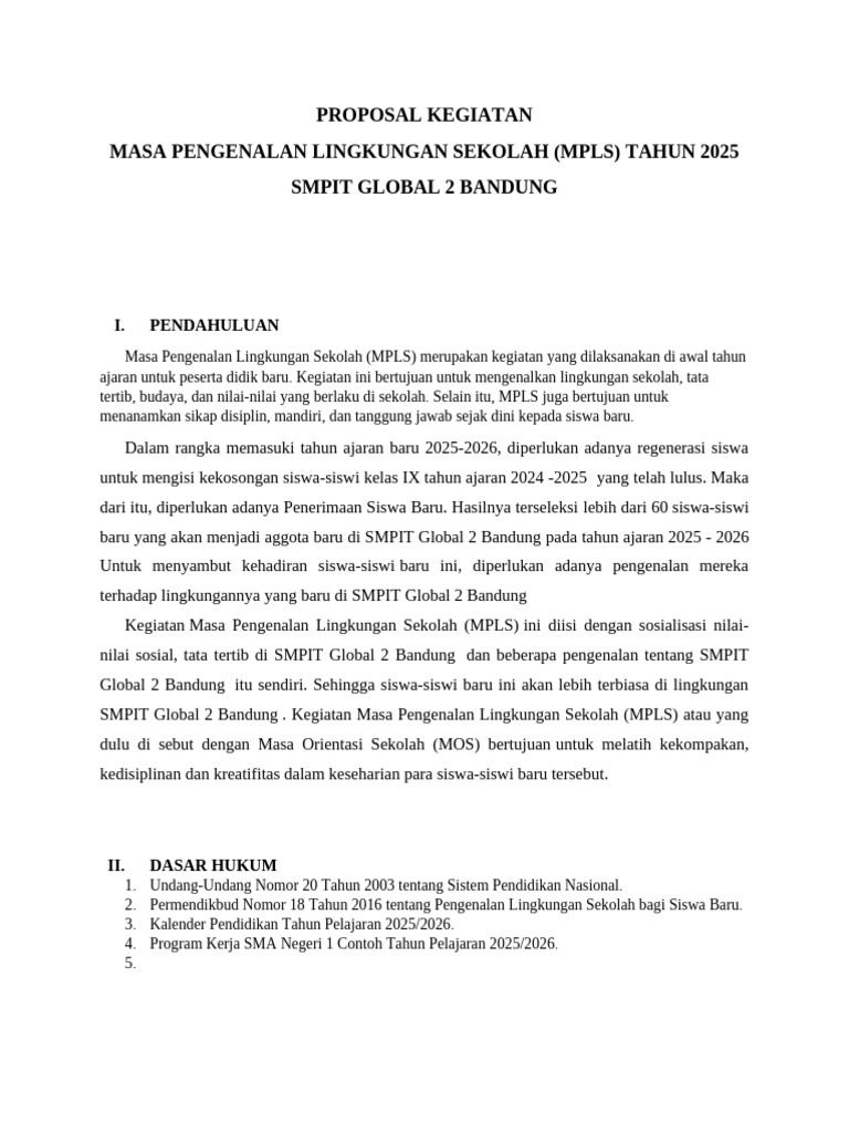 Proposal MPLS SMPIT Global 2 Bandung 2025 | PDF