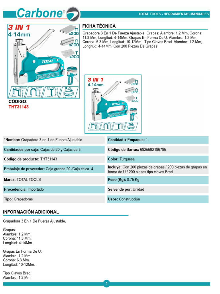Tht31143 Grapadora 3 en 1 de Fue | PDF