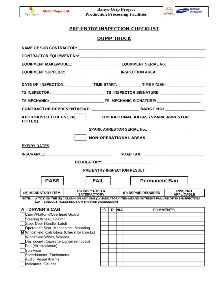 Dump Truck Inspection Checklists | PDF | Axle | Leak