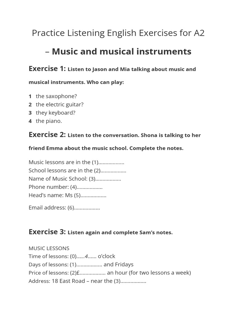 A2 Listening: Music Conversations | PDF