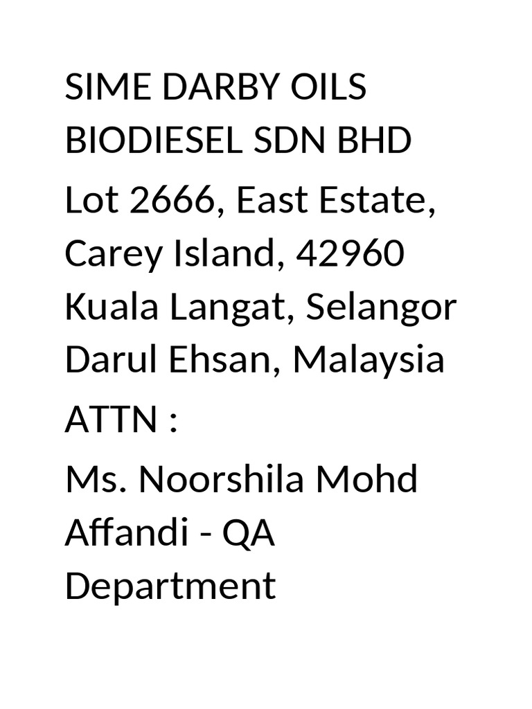Sime Darby Oils Biodiesel SDN BH D 1 | PDF