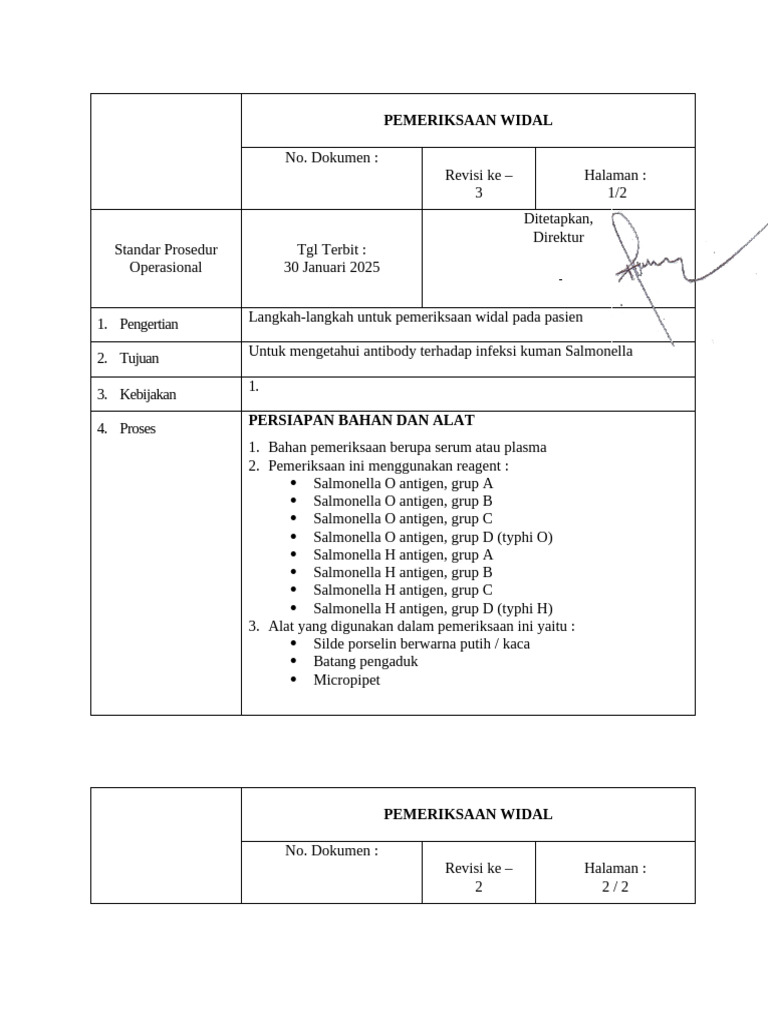 Lab - Spo Pemeriksaan Widal 2025 | PDF