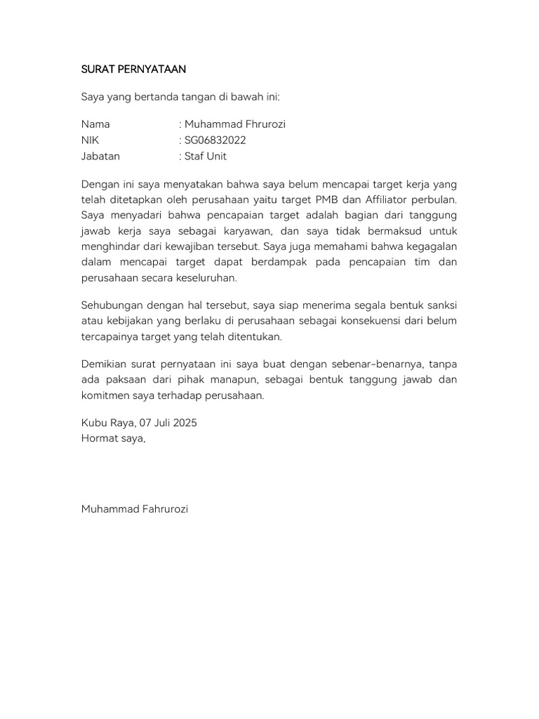 Surat Komitmen Pencapaian Target | PDF