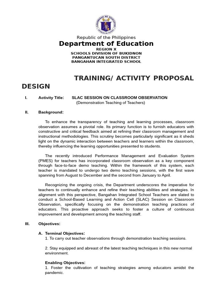 Classroom Observation SLAC Session Proposal | PDF | Learning | Teachers