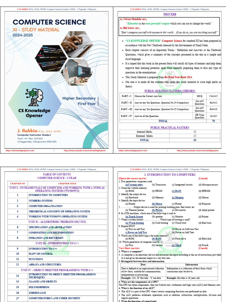Xi - Cs em Study Material 2024-2025 | PDF | Computer Data Storage | Logic Gate
